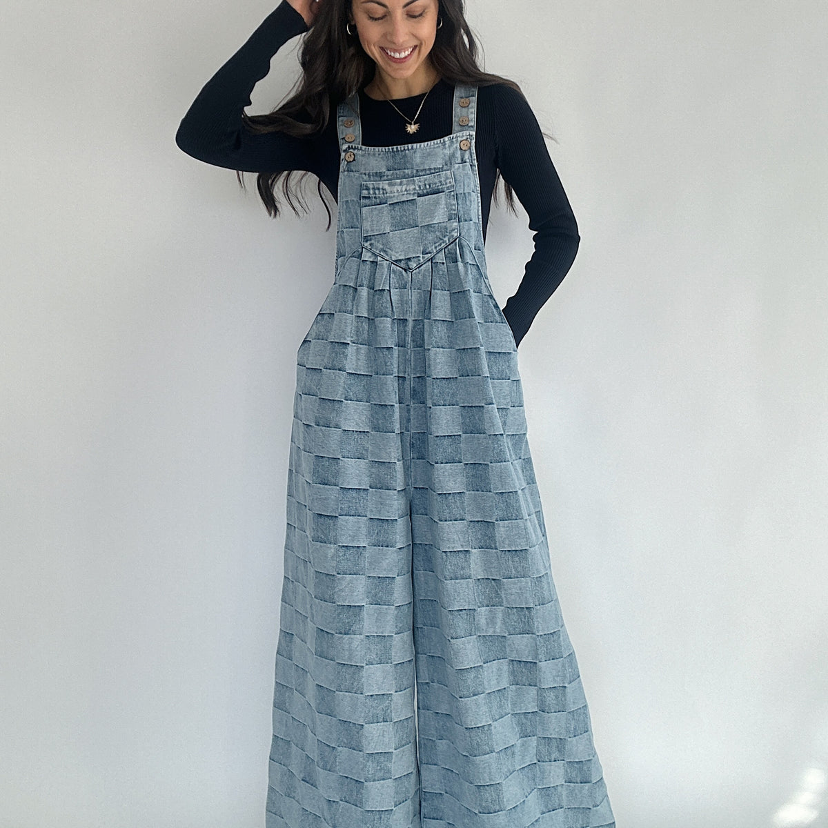 Come Back Checkered Denim Overalls – Blue Magnolia